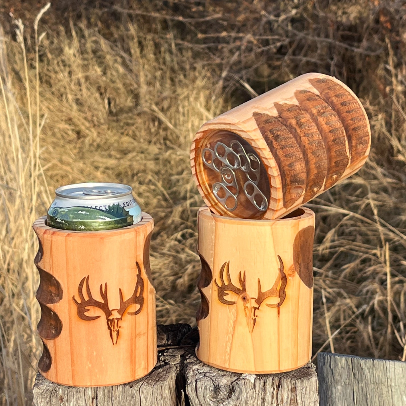 MT WHITETAIL BUCK WOODEN KOOZIE – Back Road Designs
